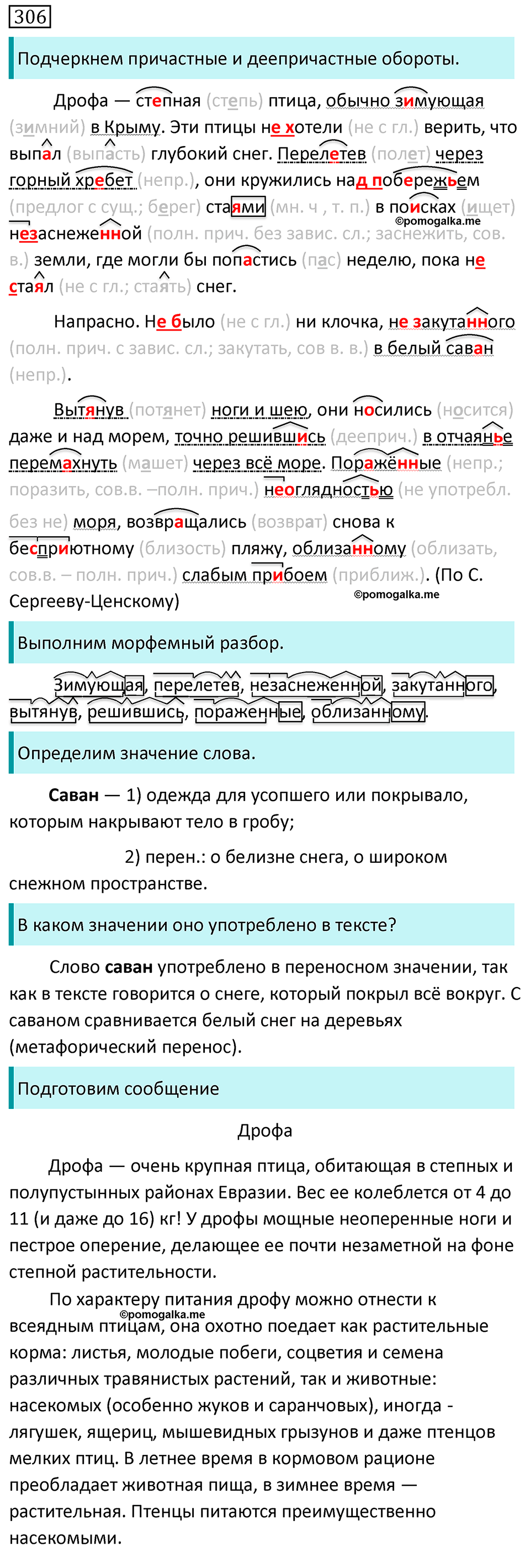 Упражнение 306 - ГДЗ по русскому языку за 7 класс Разумовская, Львова